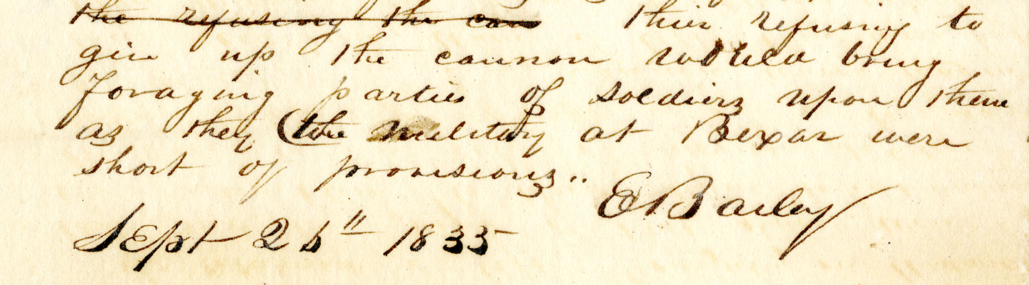 Edward Bailey Letter Concerning Gonzales, 1835 I Bullock Texas State ...