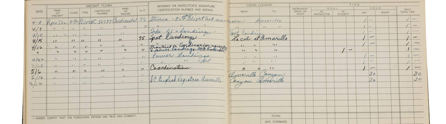 Women Airforce Service Pilot Log | Texas State History Museum