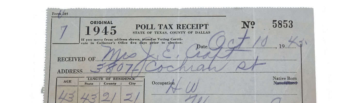 Juanita Craft Poll Tax Receipt | Bullock Texas State History Museum